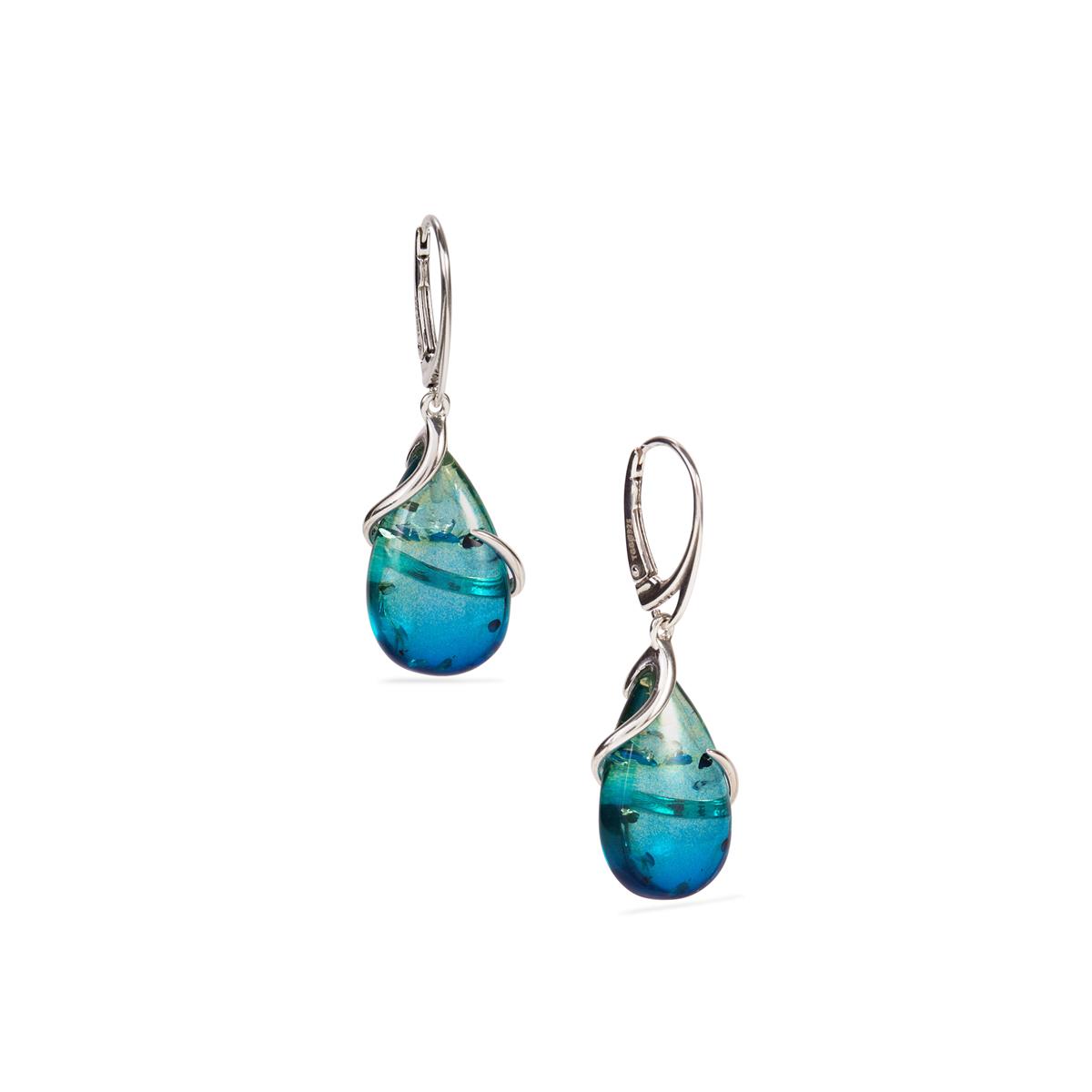 Baltic Ocean Blue Amber Earrings in Sterling Silver (22 x 14mm) | Gemporia