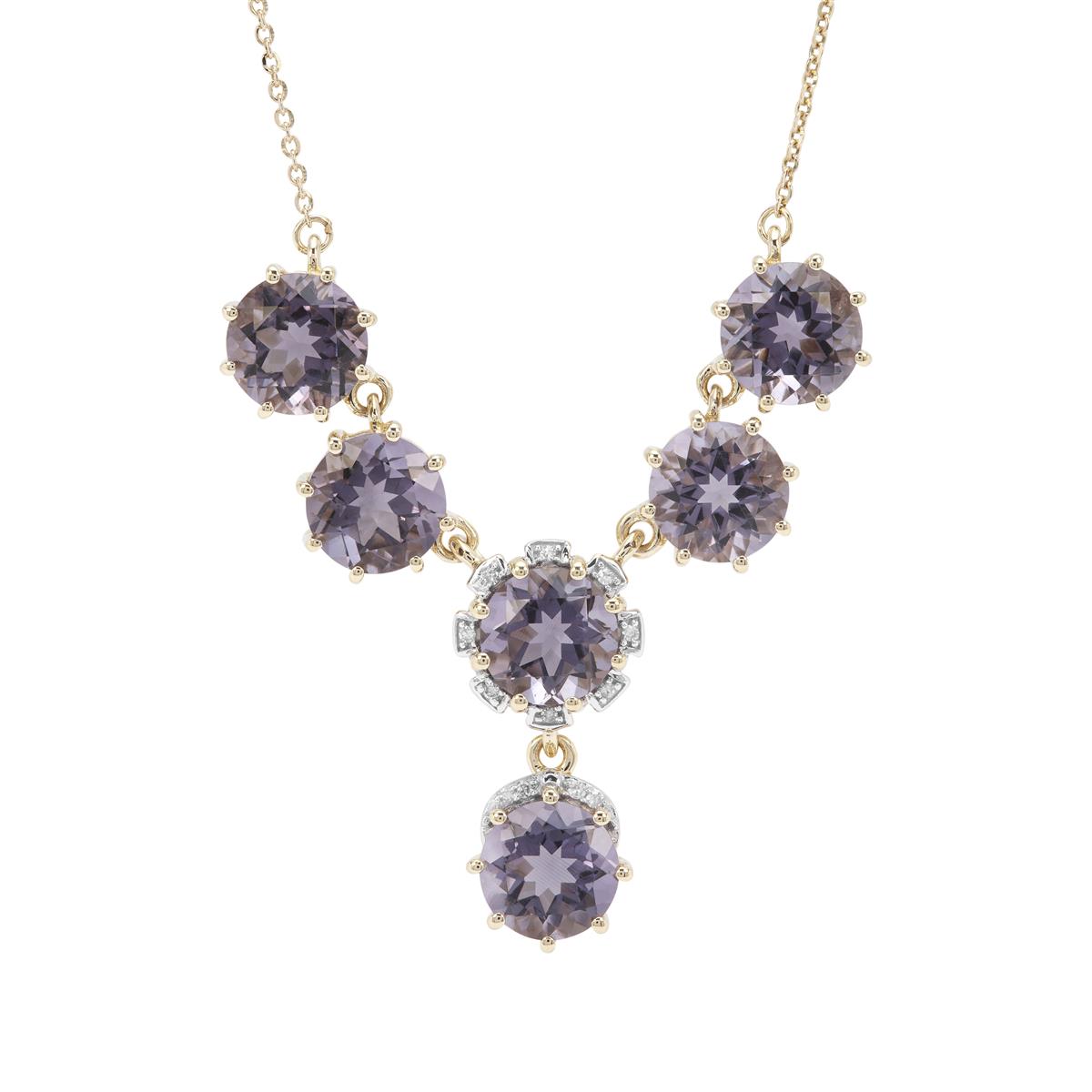 Montezuma Blue Quartz & Diamond 9K Gold Tomas Rae Necklace ATGW 7.36cts ...
