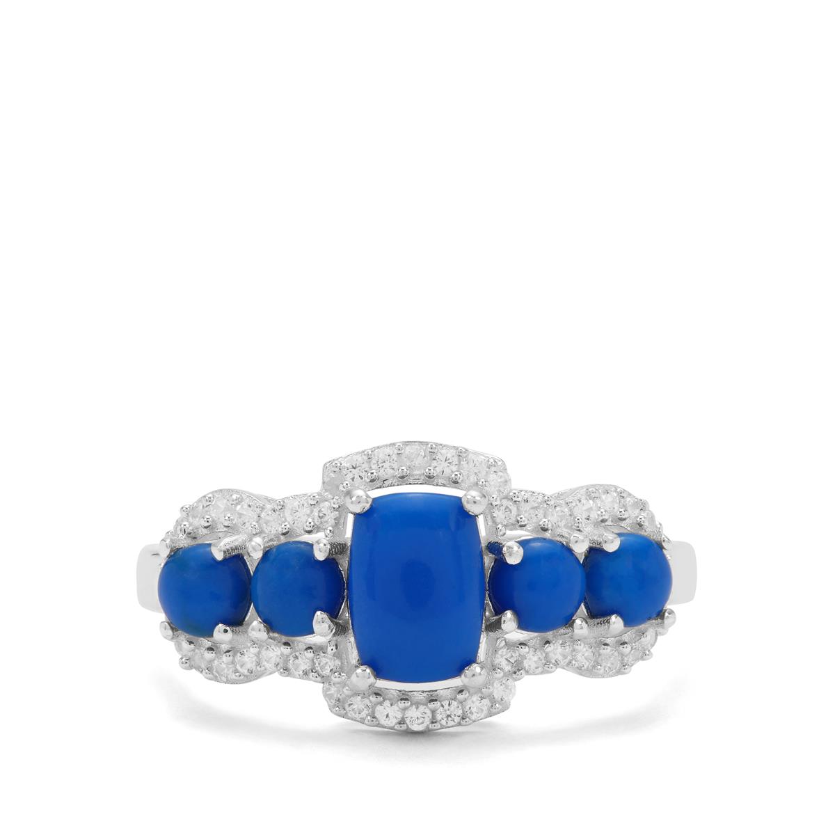 Ceruleite Ring with White Zircon in Sterling Silver 1.90cts | Gemporia