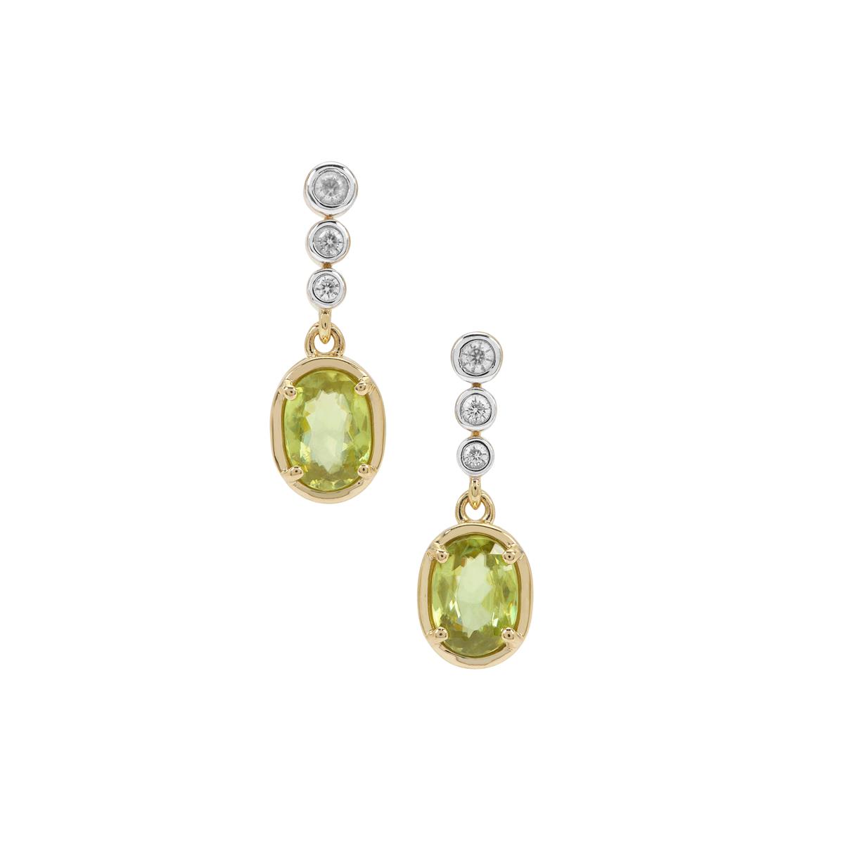 Ambilobe Sphene Earrings with White Zircon in 9K Gold 1.40cts | Gemporia