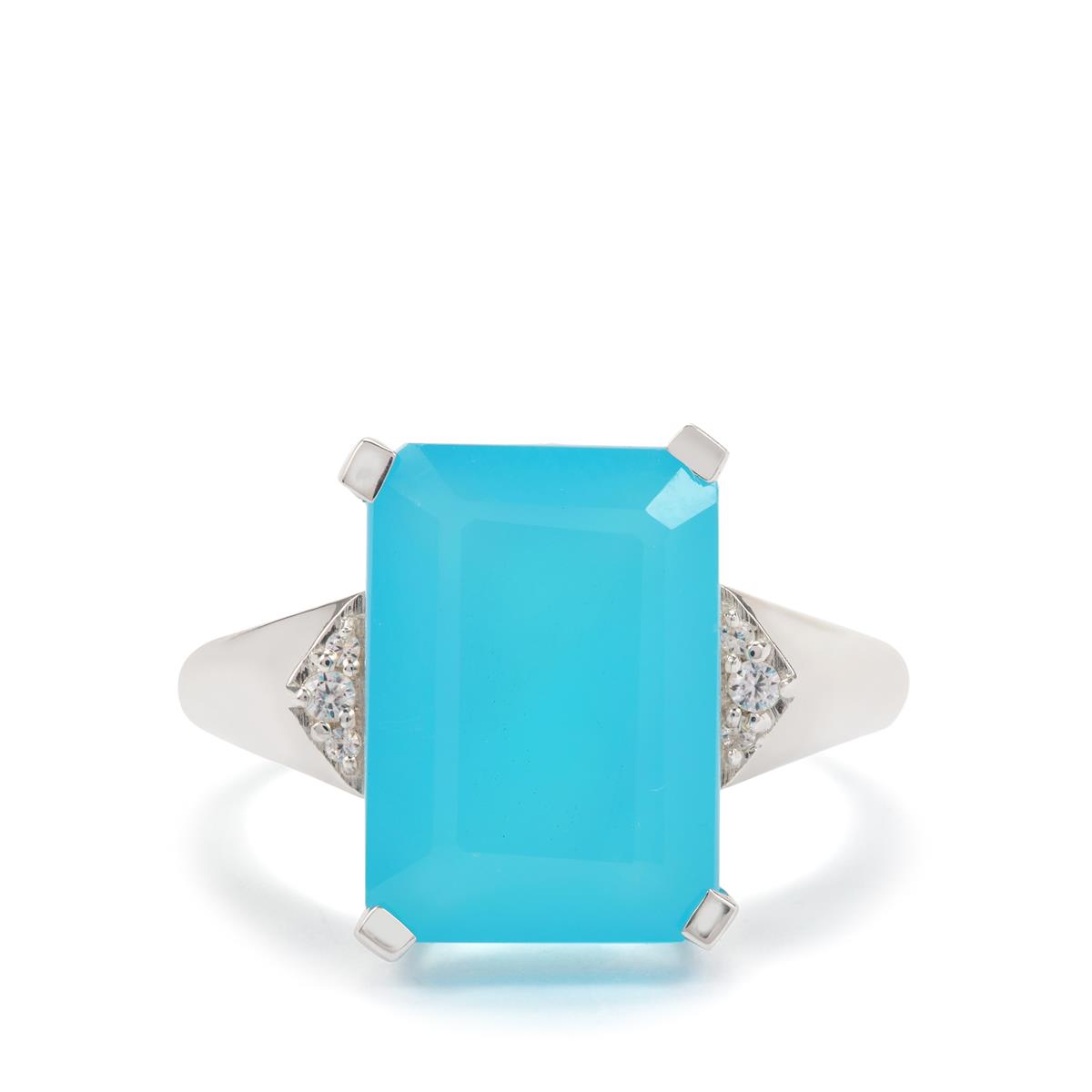 Paraiba Agate Ring with White Zircon in Sterling Silver 6.20cts | Gemporia