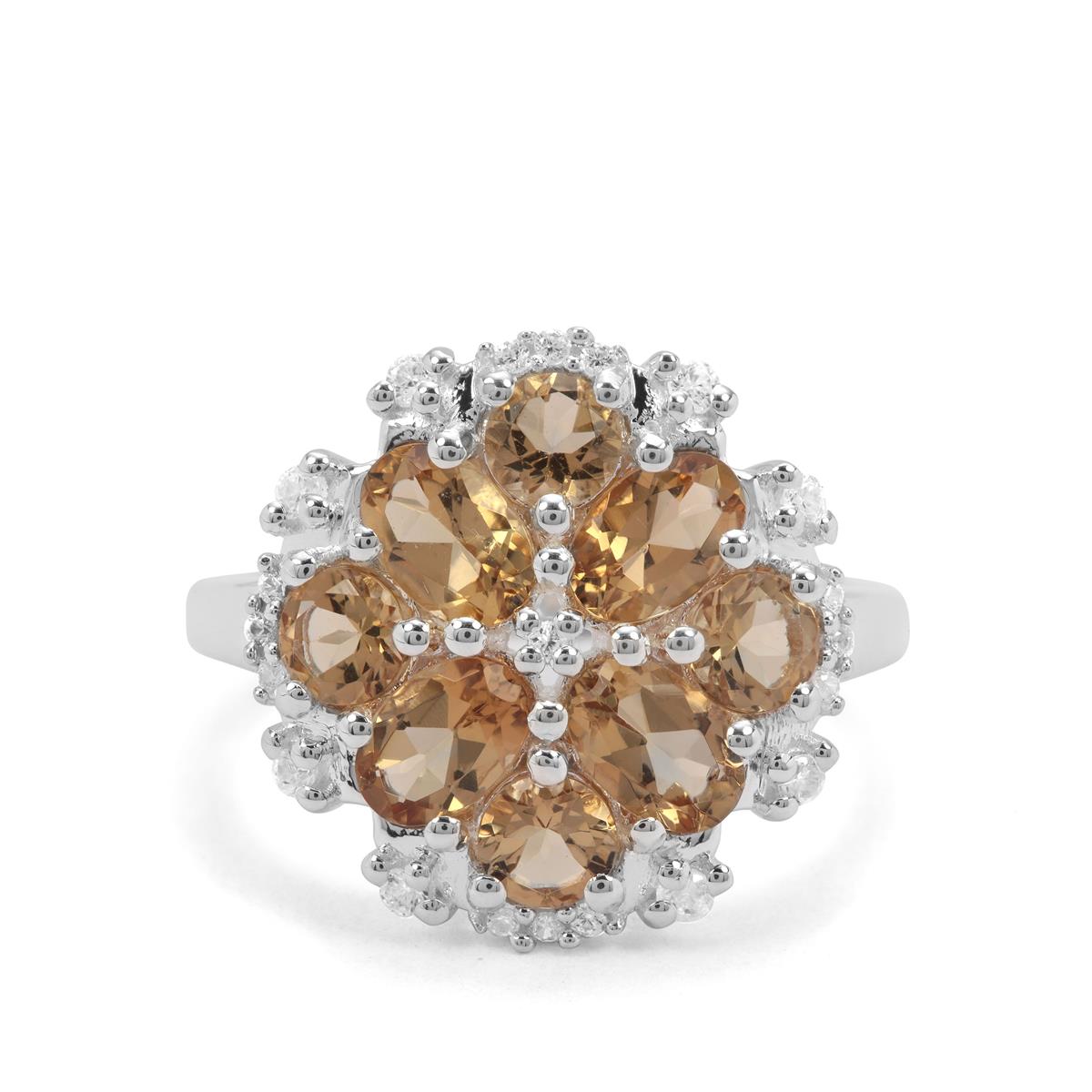 Golden Tanzanian Scapolite Ring with White Zircon in Sterling Silver 2 ...