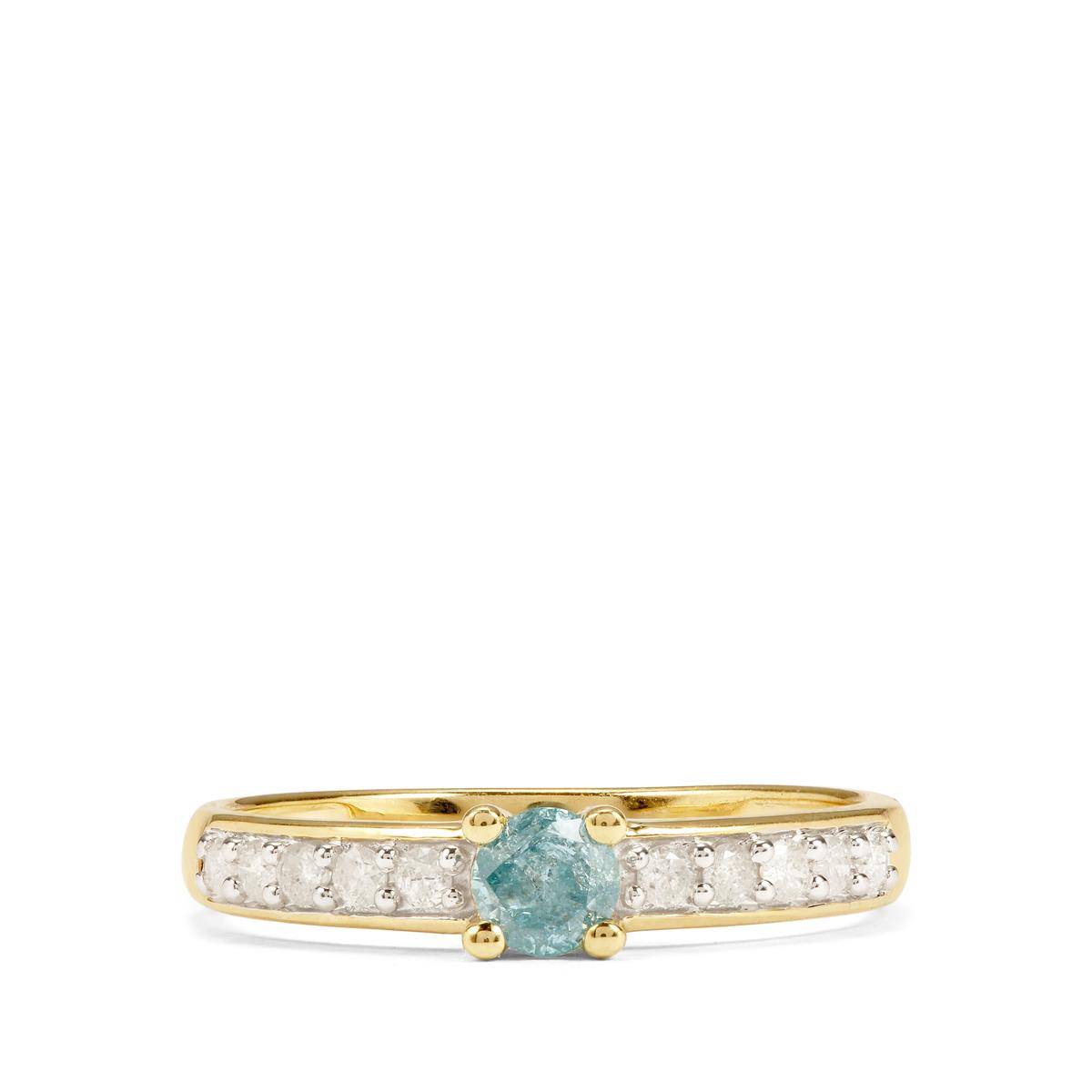 Ice Blue Diamond Ring with White Diamond in 9K Gold 0.38ct | Gemporia