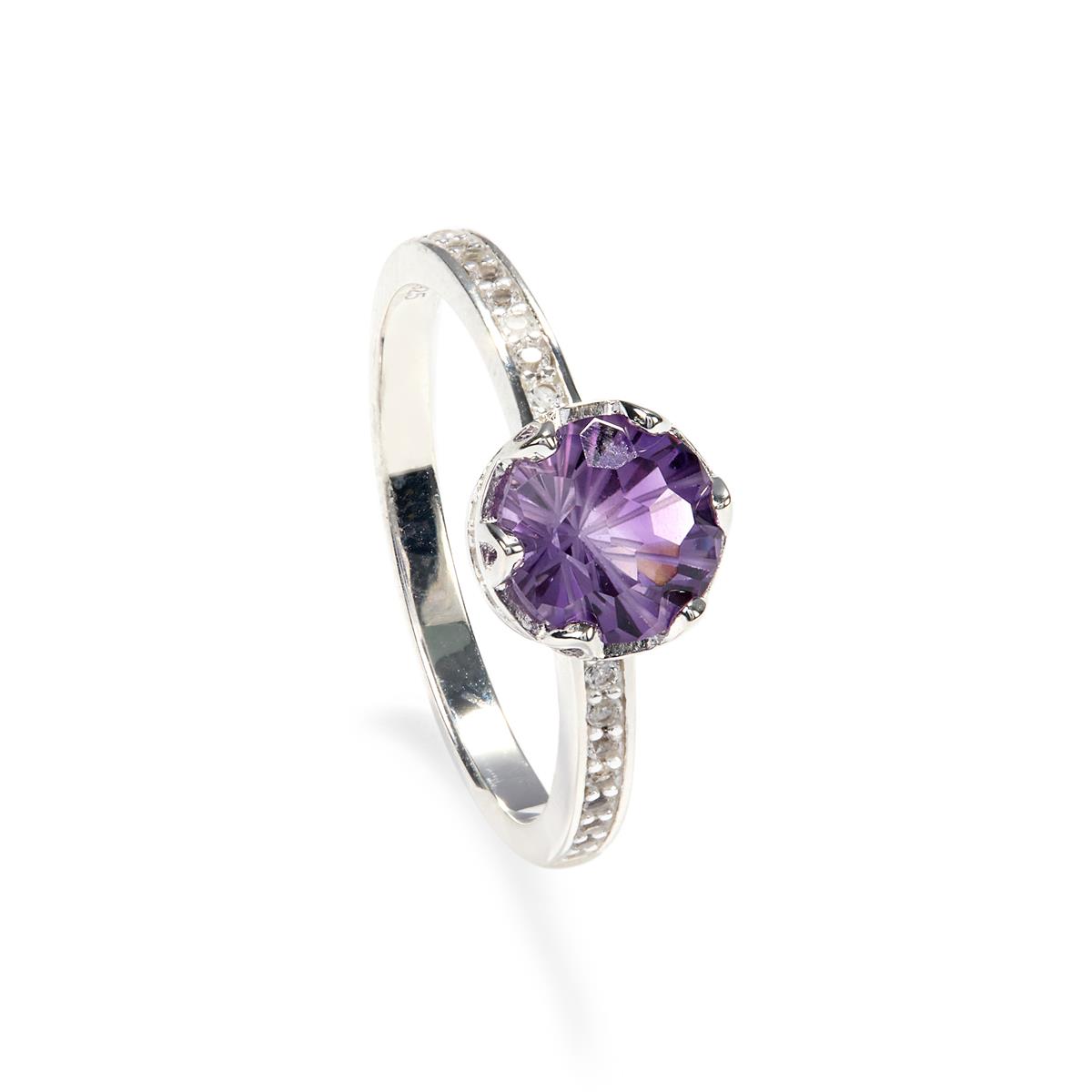 Firework Cut Uruguayan Amethyst Ring with White Topaz in Sterling ...