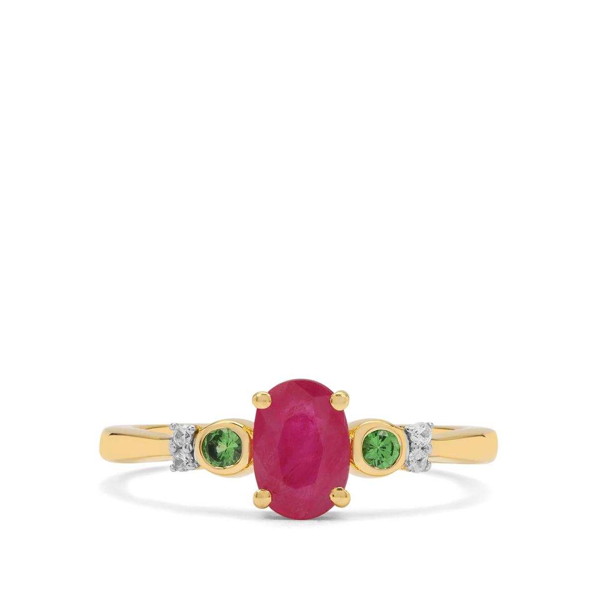 'The Royal Ruby' set with Tsavorite Garnet & White Zircon 9K Gold Ring ...