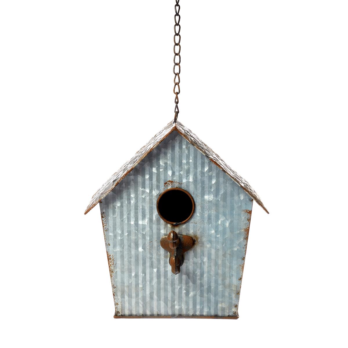 Distressed Look Metal Bird Box with Feeder Hook | Gemporia