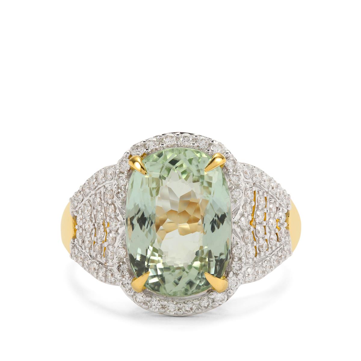 Congo Mint Tourmaline Ring with Diamond in 18K Gold 6.63cts | Gemporia