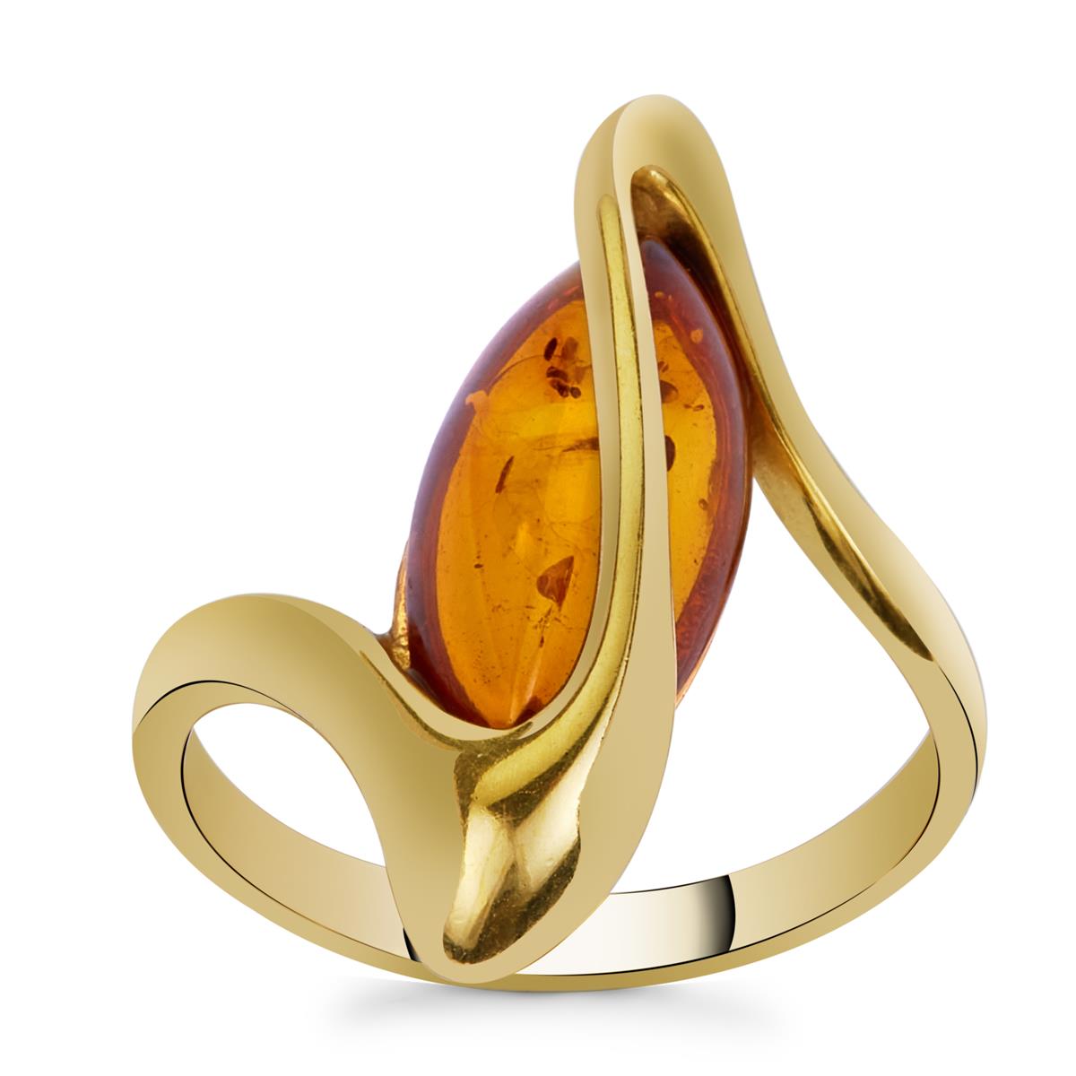 Baltic Cognac Amber Ring in Gold Tone Sterling Silver (17 x 7.50mm ...