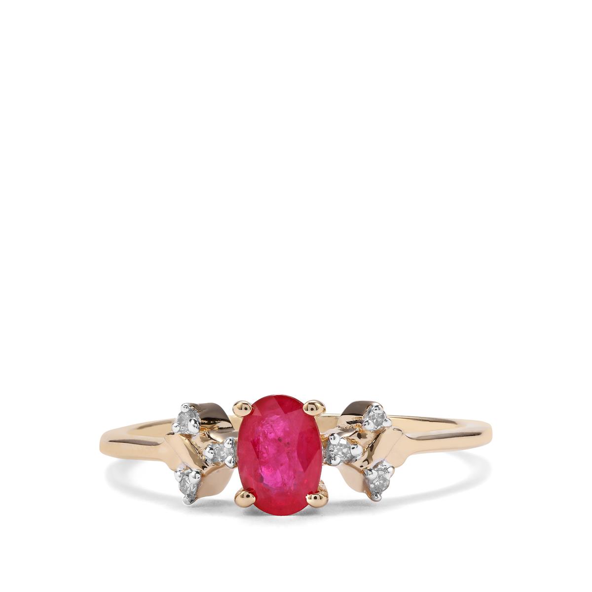 Montepuez Ruby Ring with Diamond in 9K Gold 0.55ct | Gemporia