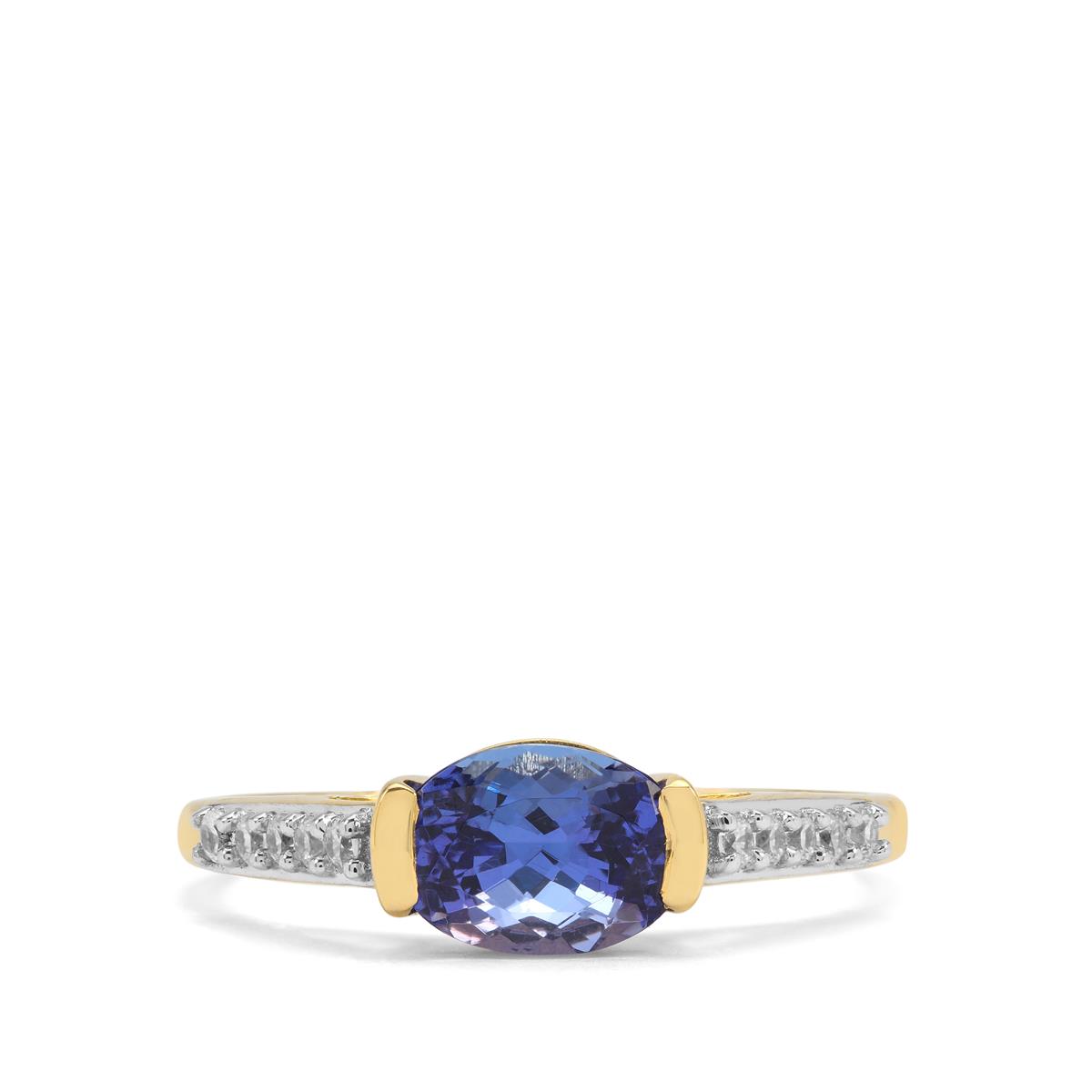 AAA Tanzanite & White Zircon 9K Gold Tomas Rae Ring ATGW 1.65cts | Gemporia