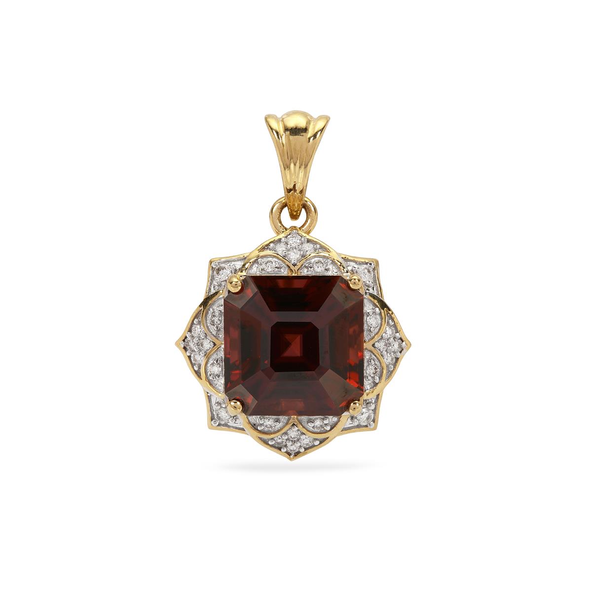 Asscher Cut Red Zircon Pendant with Diamonds in 18K Gold 8.43cts | Gemporia