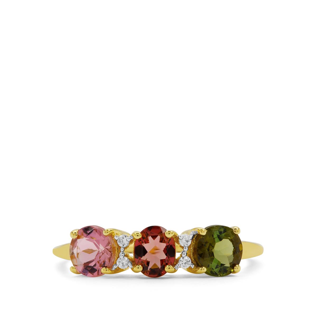 Congo Tourmaline Ring with White Zircon in Gold Plated Sterling Silver ...