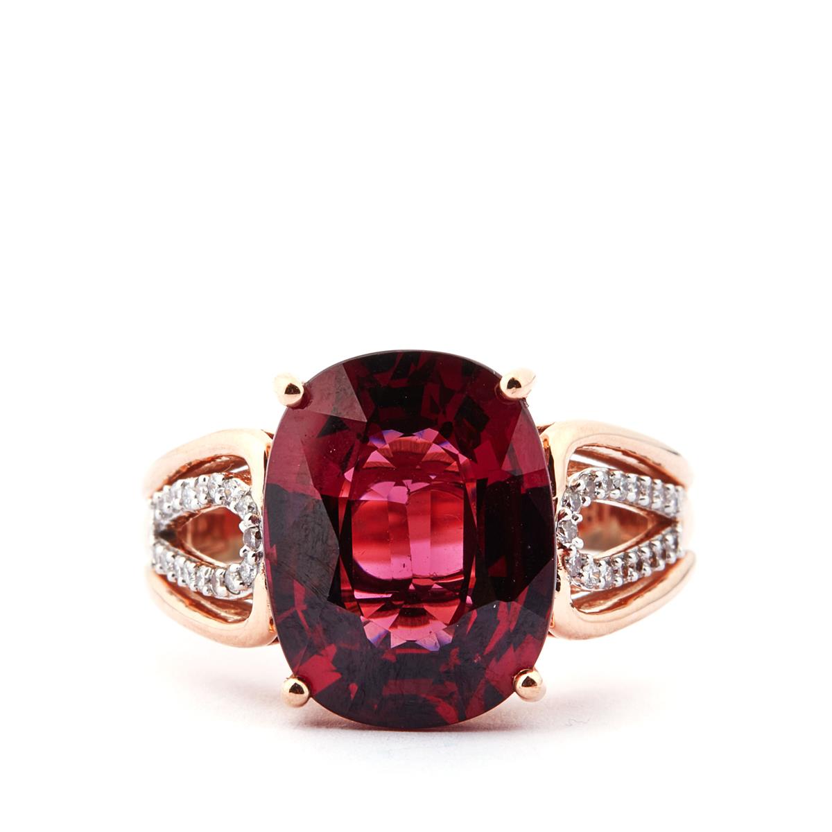 Cuamba Garnet Ring with Diamond in 18K Rose Gold 8.12cts | Gemporia