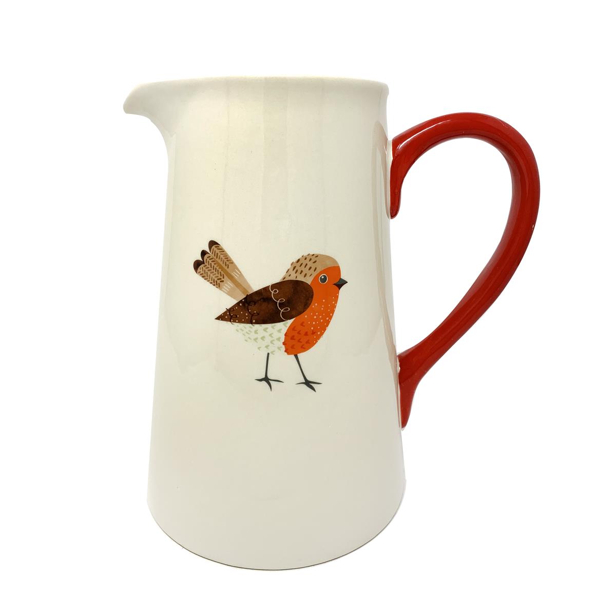 Robin Design on Cream Coloured Jug with Red Handle | Gemporia