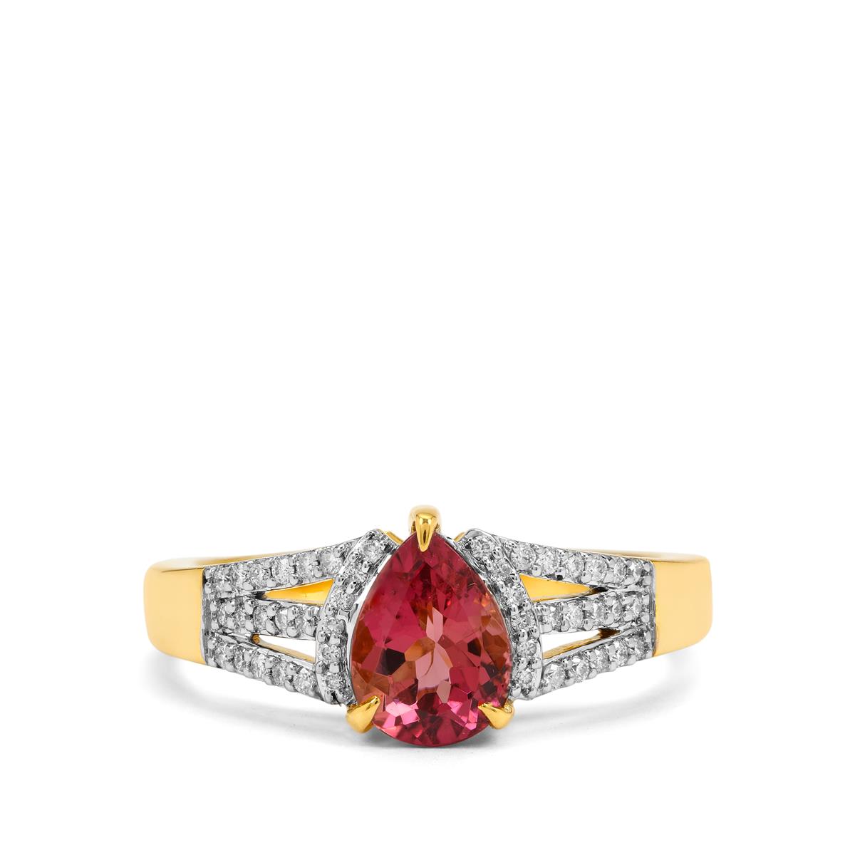 Congo Pink Tourmaline Ring with Diamond in 18K Gold 1.35cts | Gemporia
