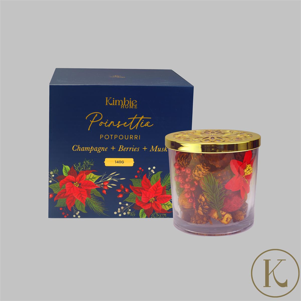 Kimbie Home Poinsettia Winter Berries & Champagne Pot Pourri (140G) with Garnet | Gemporia