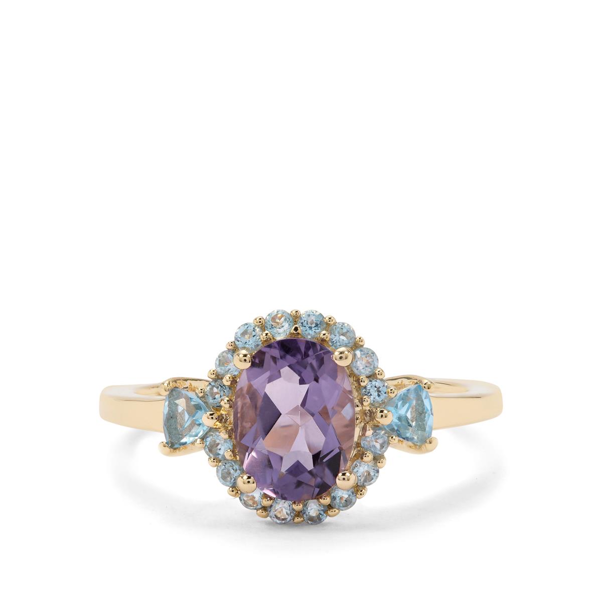 Montezuma Blue Quartz Ring with Blue Topaz in 9K Gold 1.70cts | Gemporia