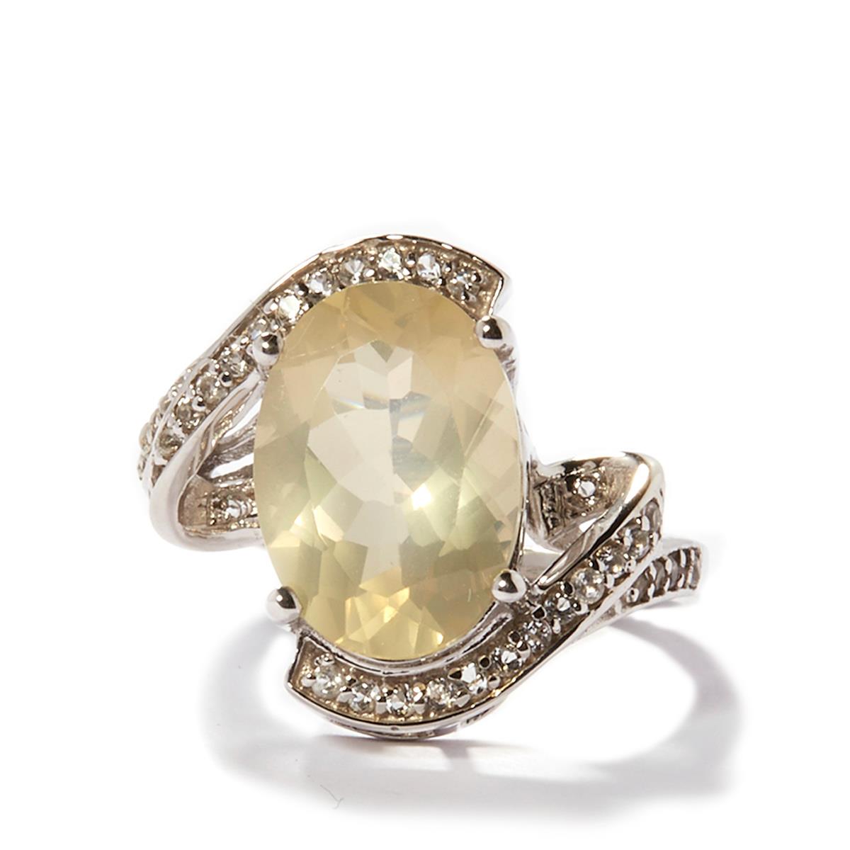 Yellow Labradorite Ring with White Topaz in Sterling Silver 5.45cts ...