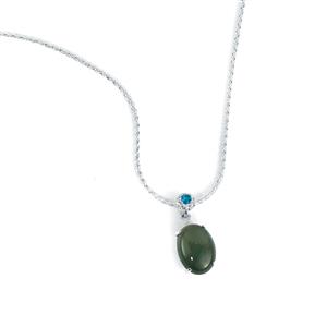 Type A Dulong Jadeite Necklace with White Topaz in Gold Tone Sterling ...