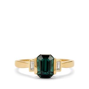 Indicolite Ring with White Zircon in 9K Gold 1cts | Gemporia