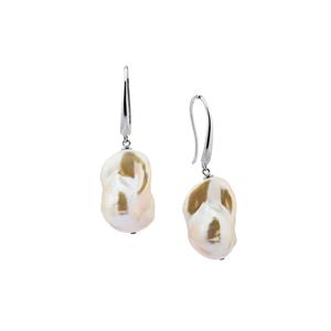 Baroque Freshwater Cultured Pearl Earrings in Sterling Silver (15x20mm ...