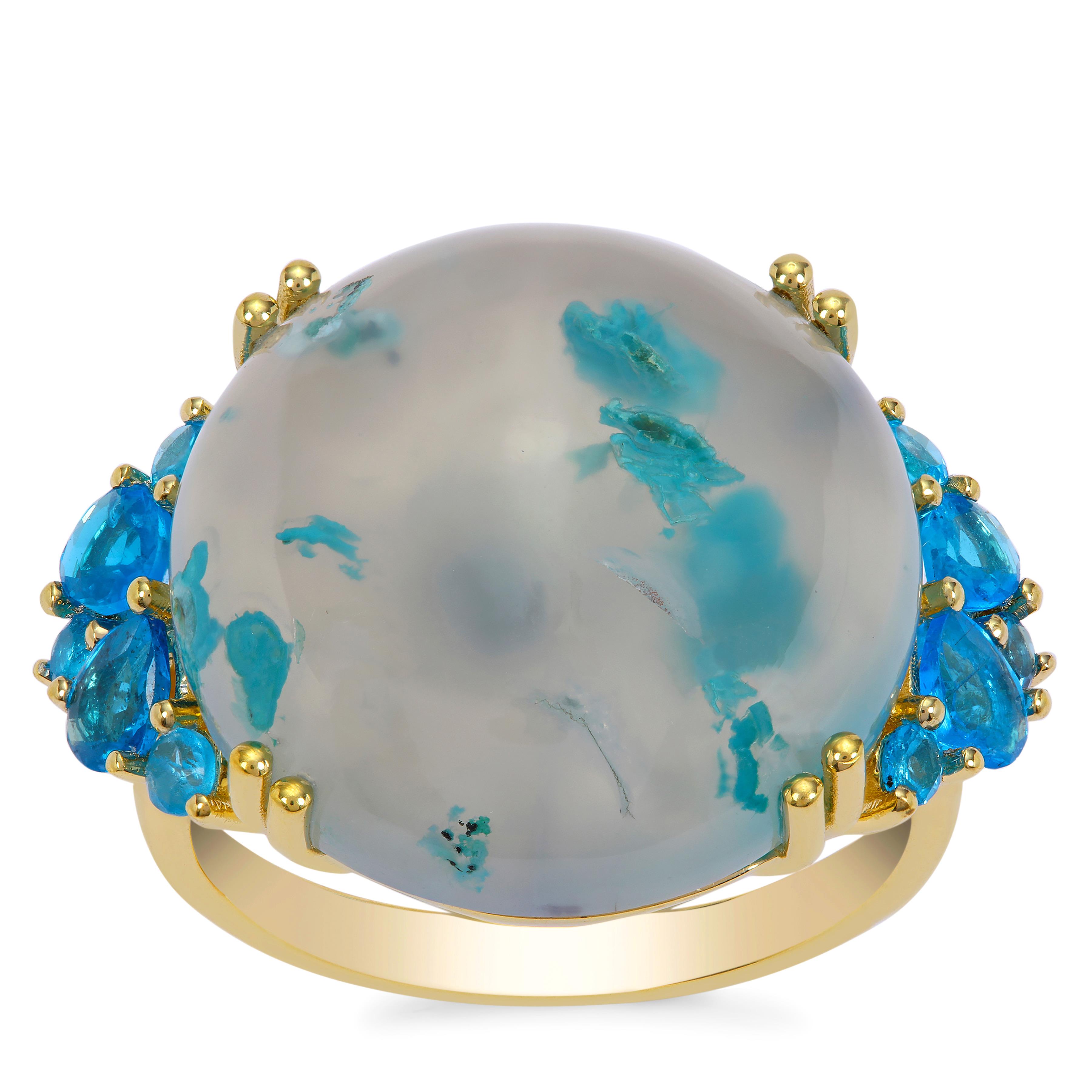 Blue Aquadite Ring with Neon Apatite in Gold Plated Sterling Silver 17 ...