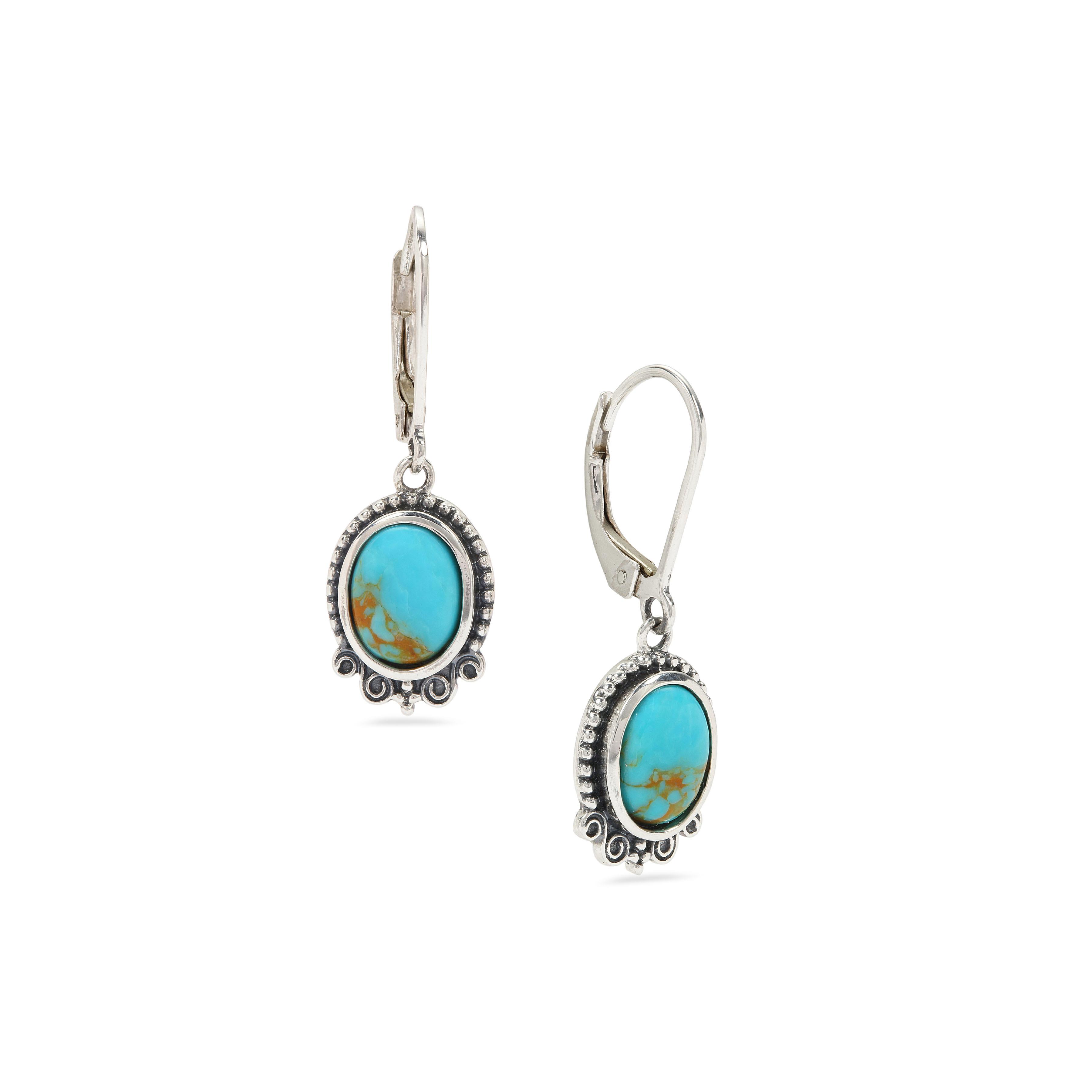 ARMENIAN Turquoise Oxidized Earrings in Sterling Silver 3.40cts | Gemporia