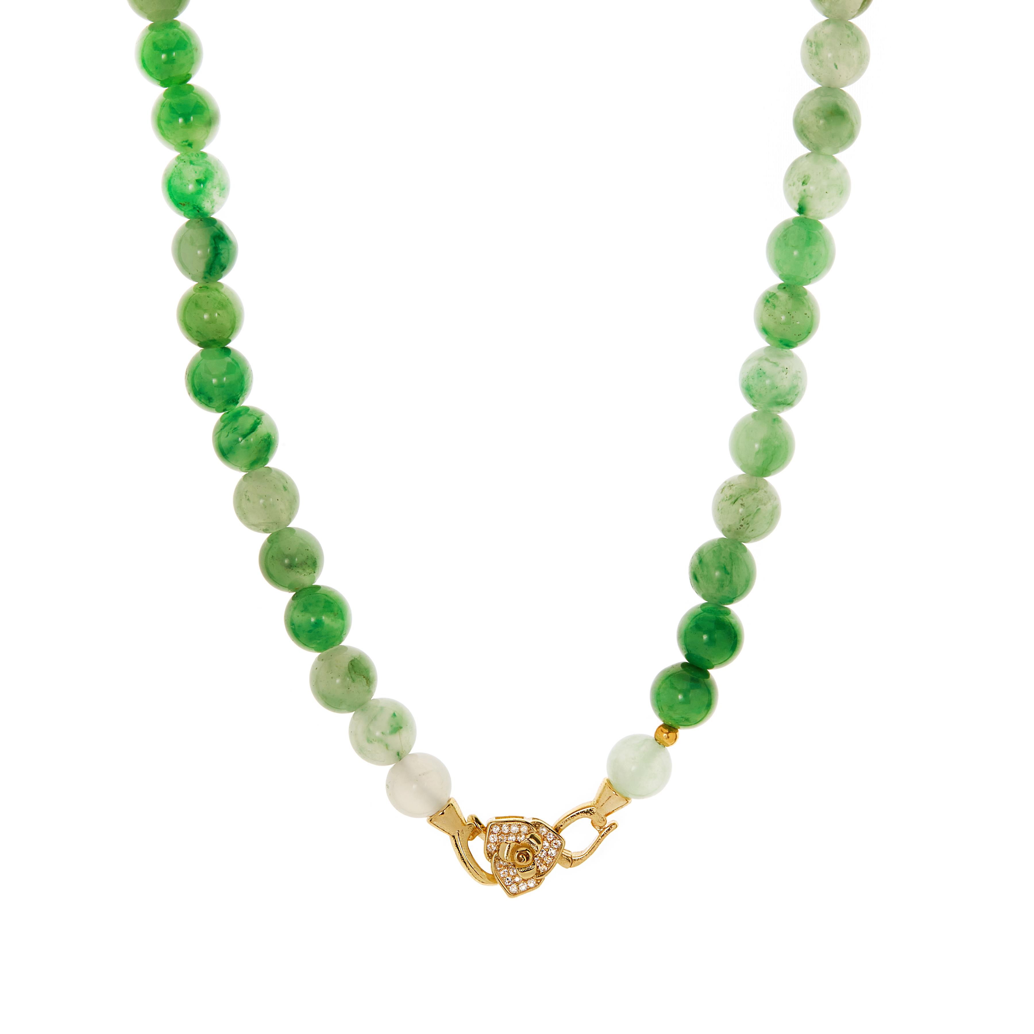 Type A Dulong Jadeite Necklace with White Topaz in Gold Tone Sterling ...