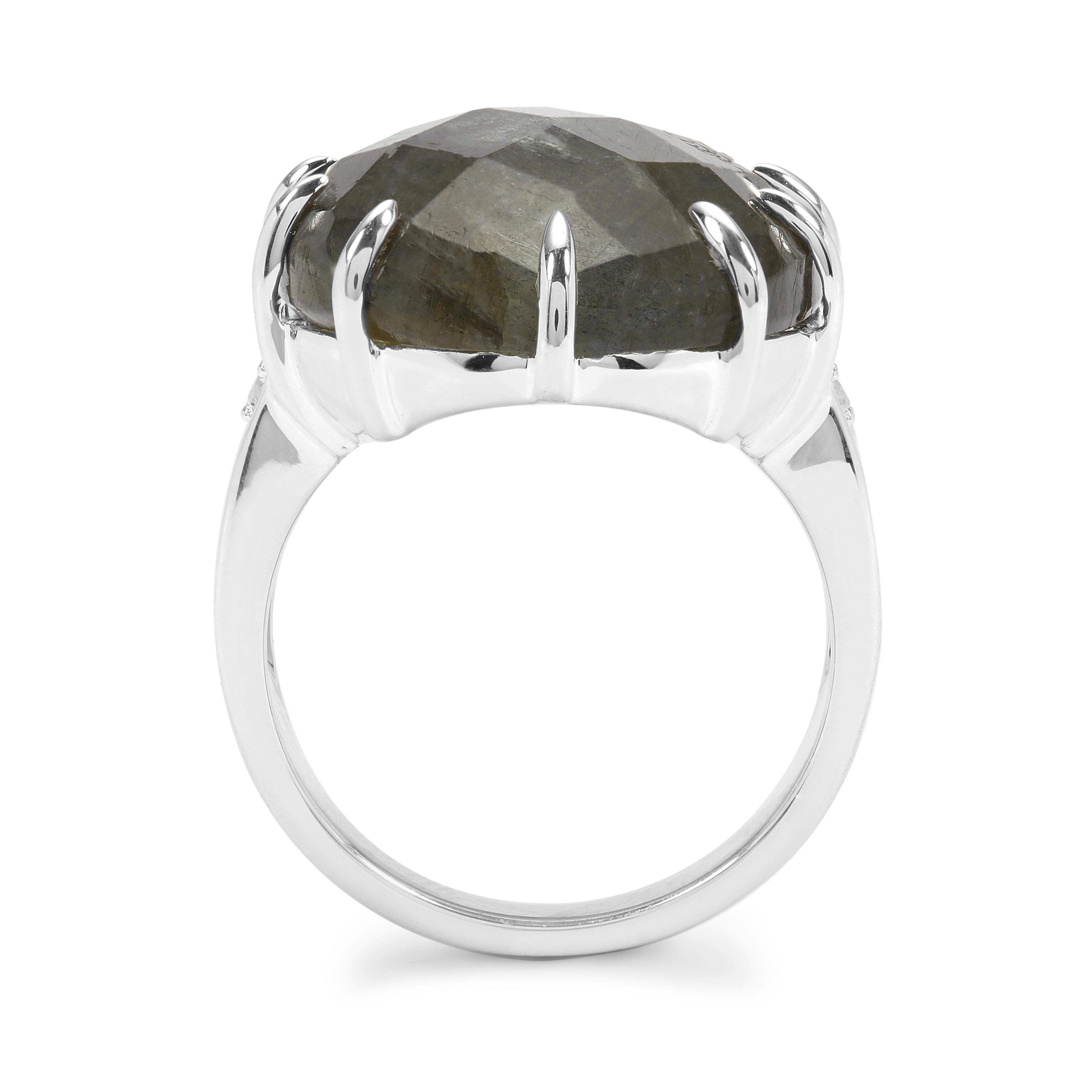 Labradorite Ring with White Zircon in Sterling Silver 20.30cts | Gemporia