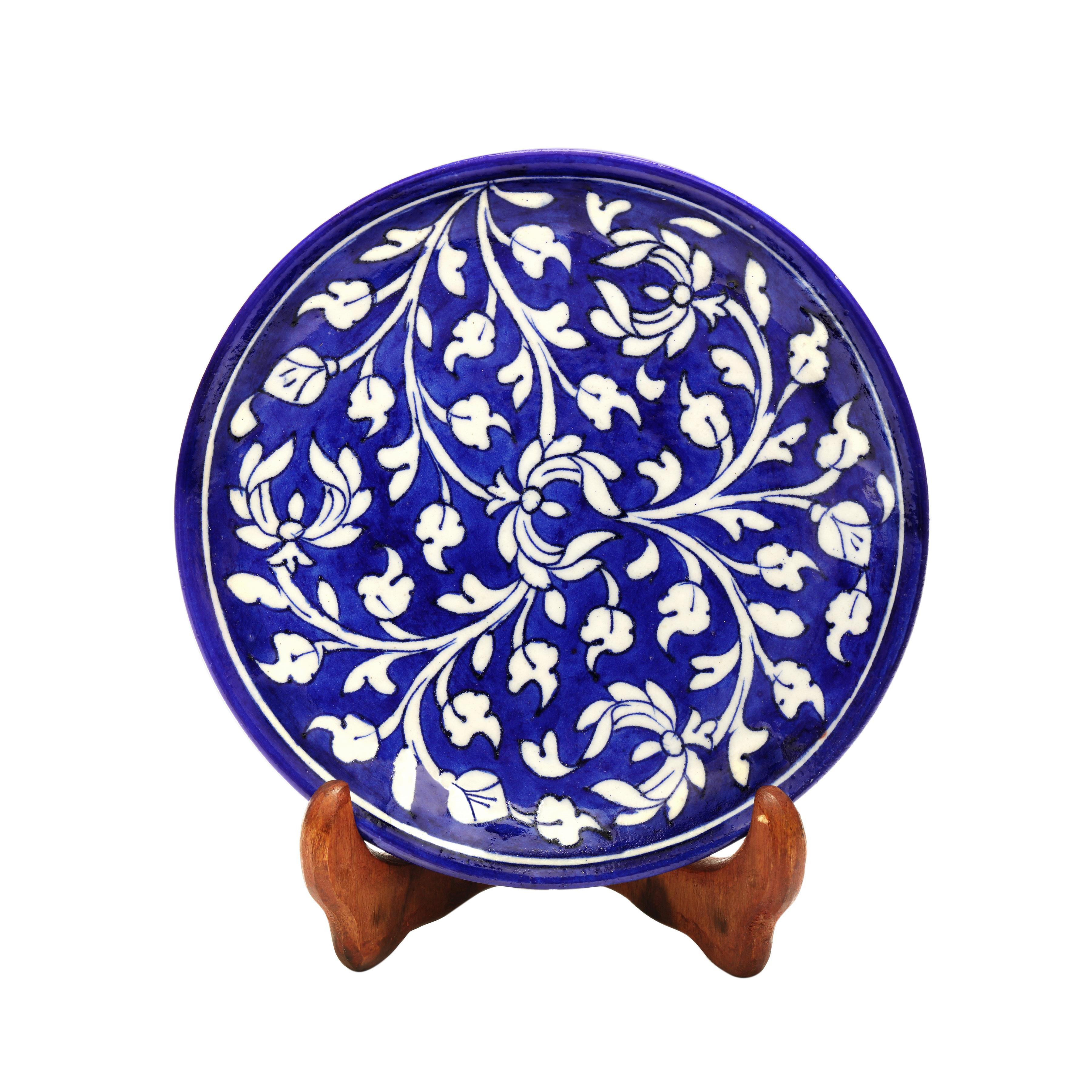 Blue Pottery Handmade 8 Wall & Tabletop Decorative Plate (White and ...
