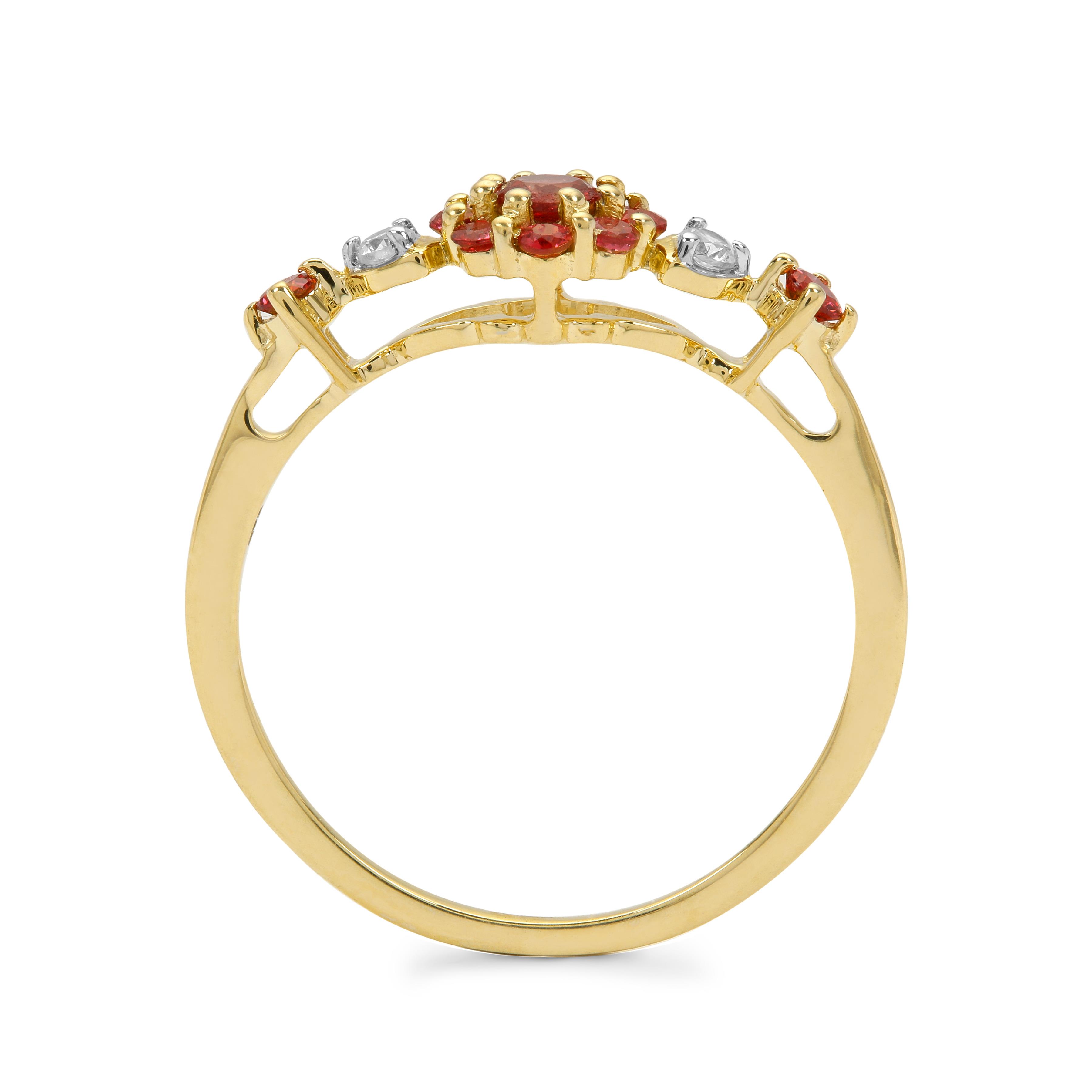 Burmese Padparadscha Colour Spinel Ring with White Zircon in 9K Gold 0 ...