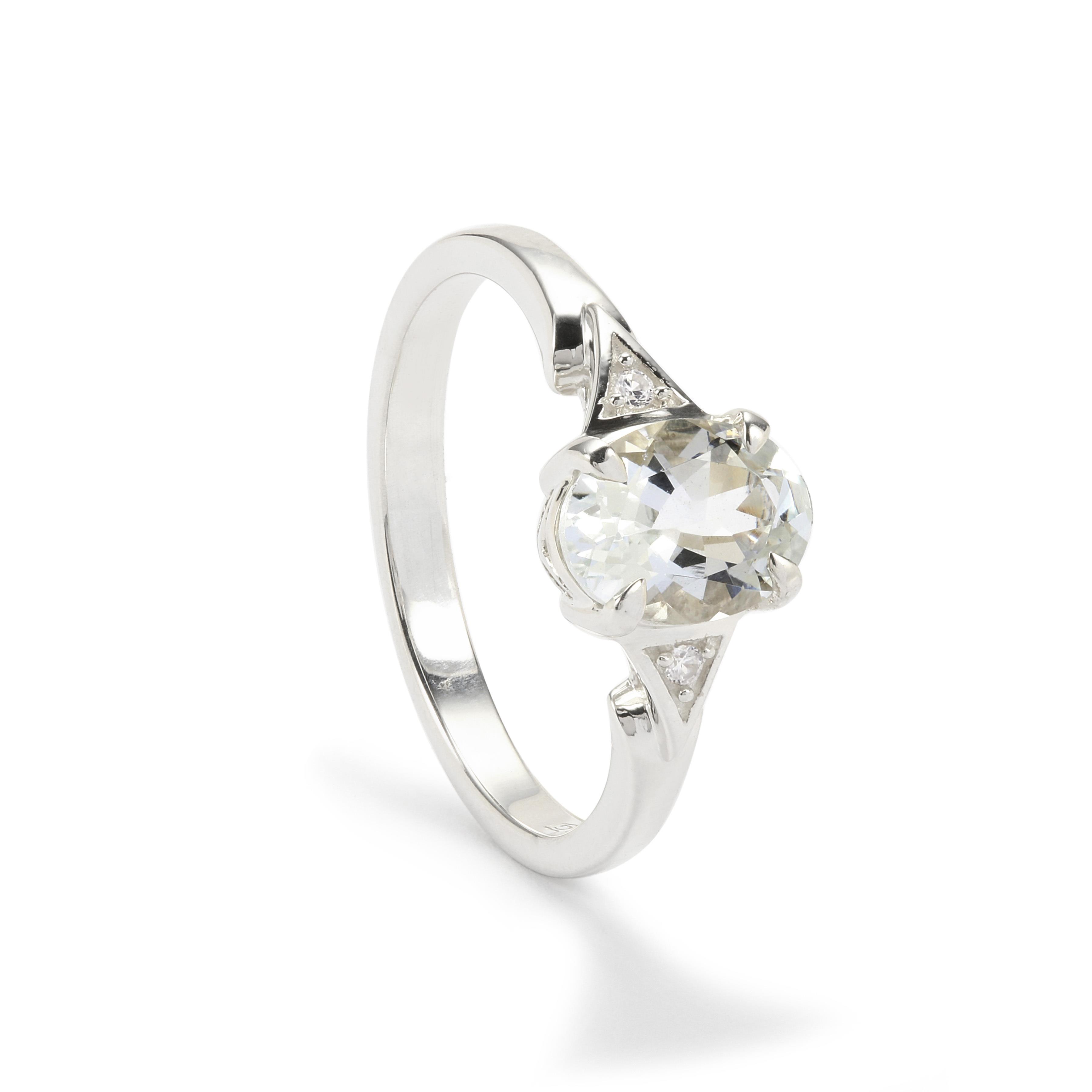 White Beryl Ring with White Zircon in Sterling Silver 1ct | Gemporia