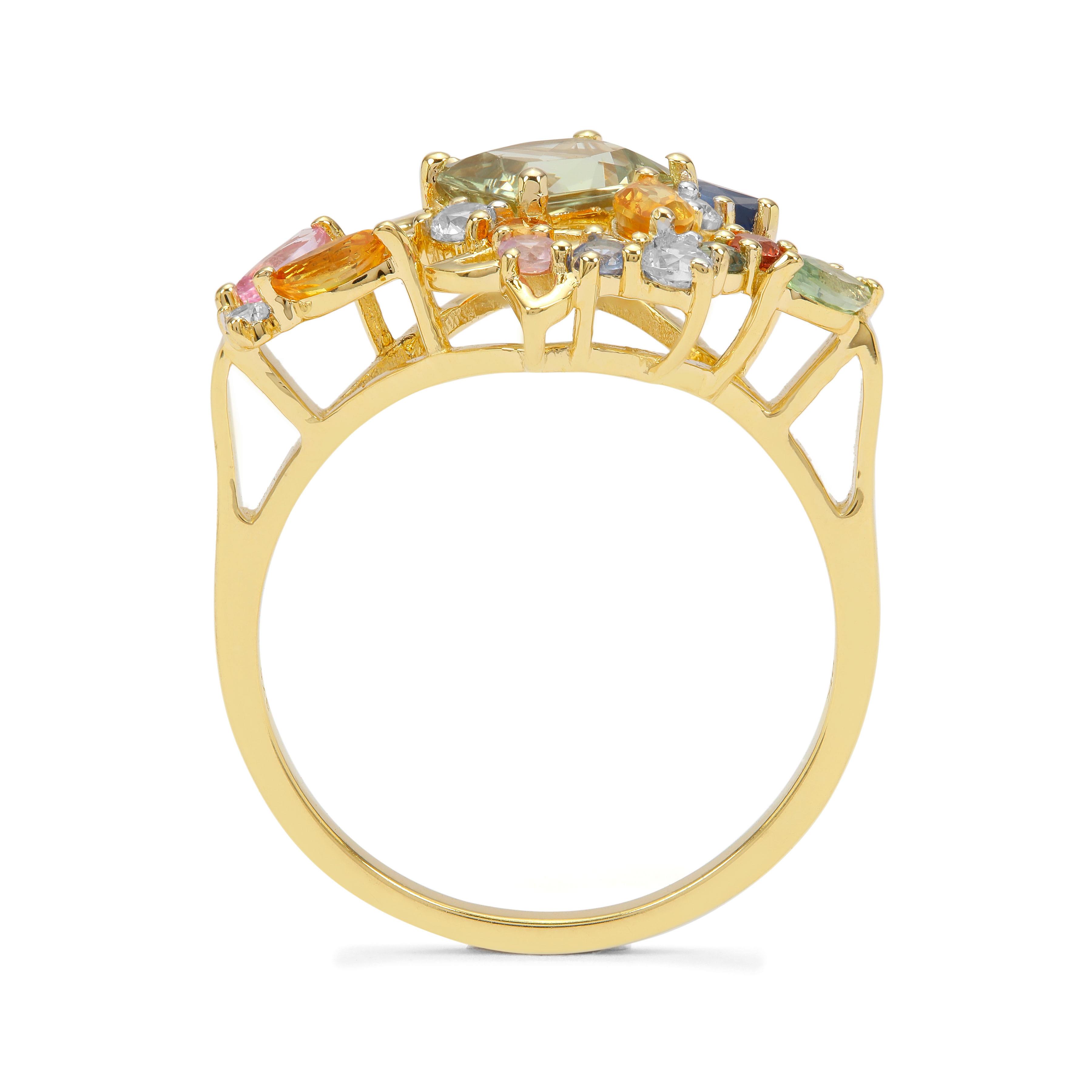 Csarite®, Multi-Colour Sapphire Ring with White Zircon in 9K Gold 2 ...
