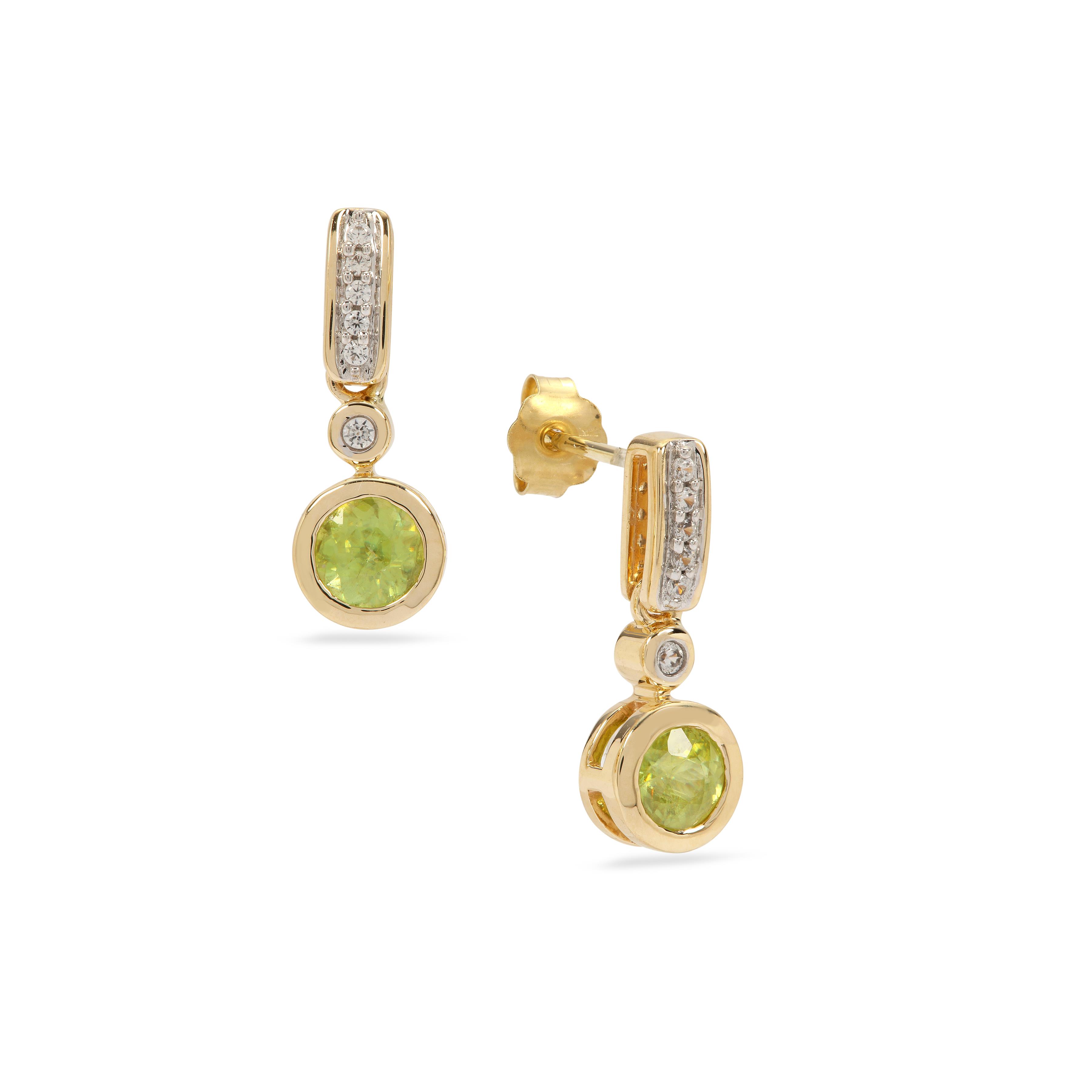 Ambilobe Sphene Earrings with White Zircon in 9K Gold 1ct | Gemporia