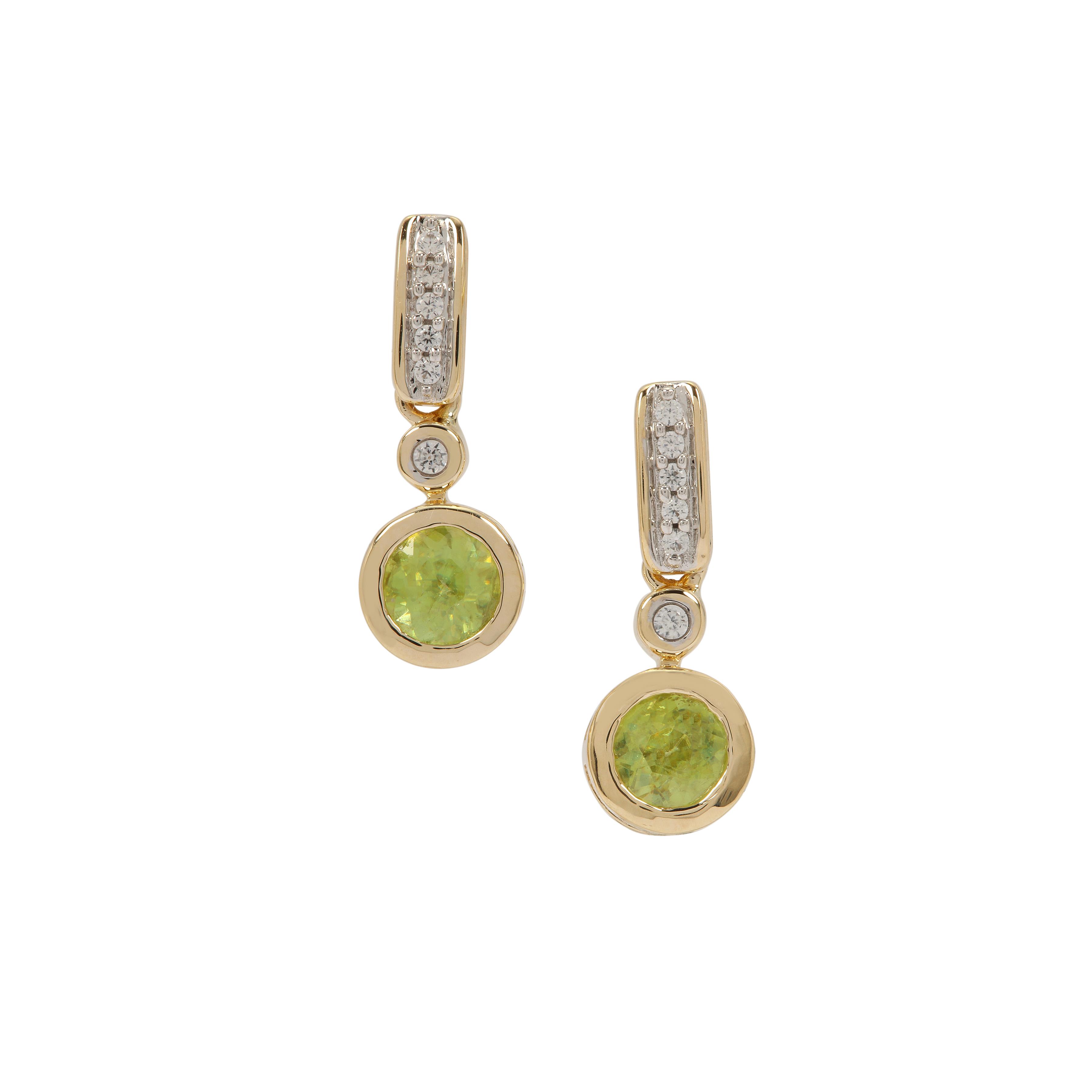 Ambilobe Sphene Earrings with White Zircon in 9K Gold 1ct | Gemporia