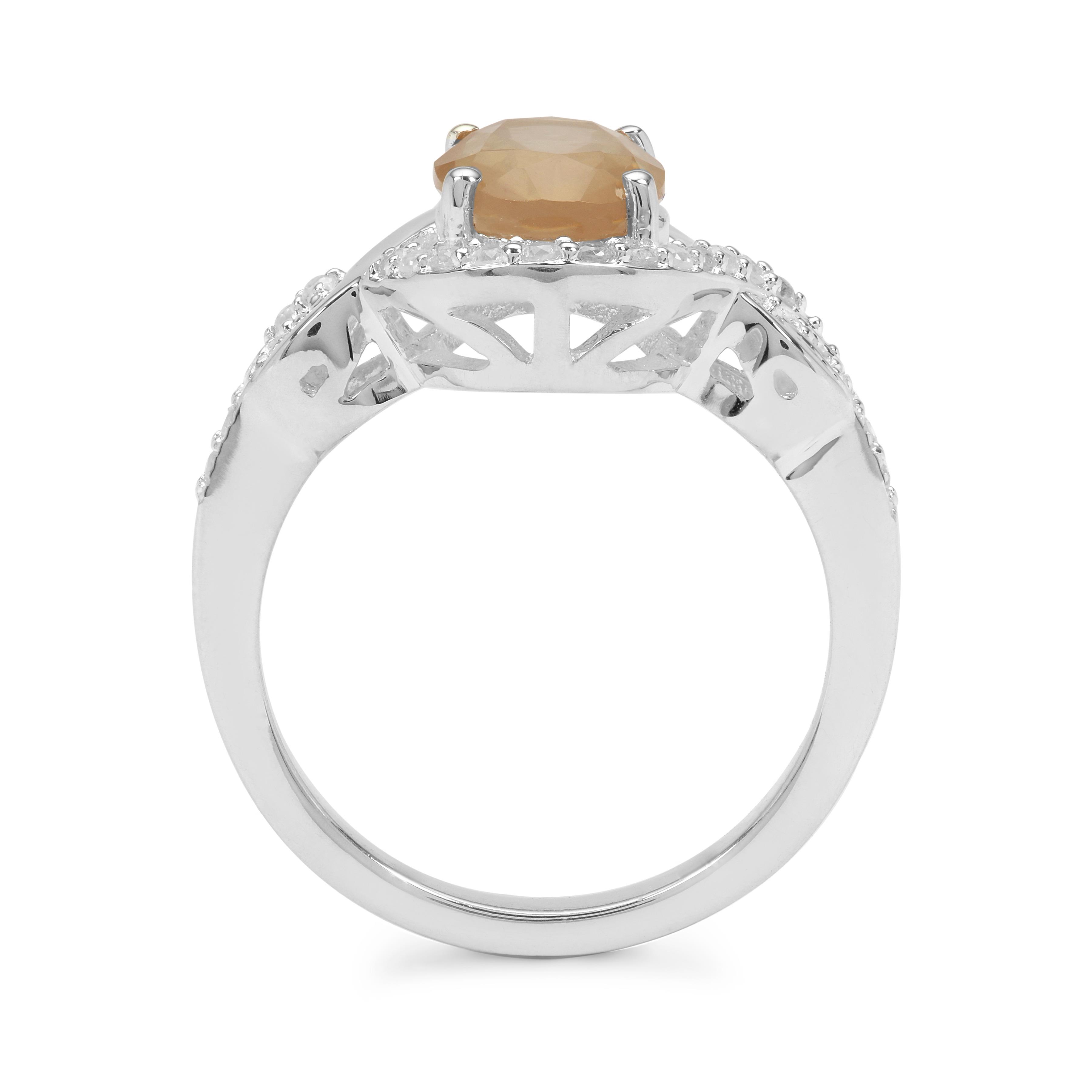 Imperial Mongolian Andesine Ring with White Zircon in Sterling Silver ...