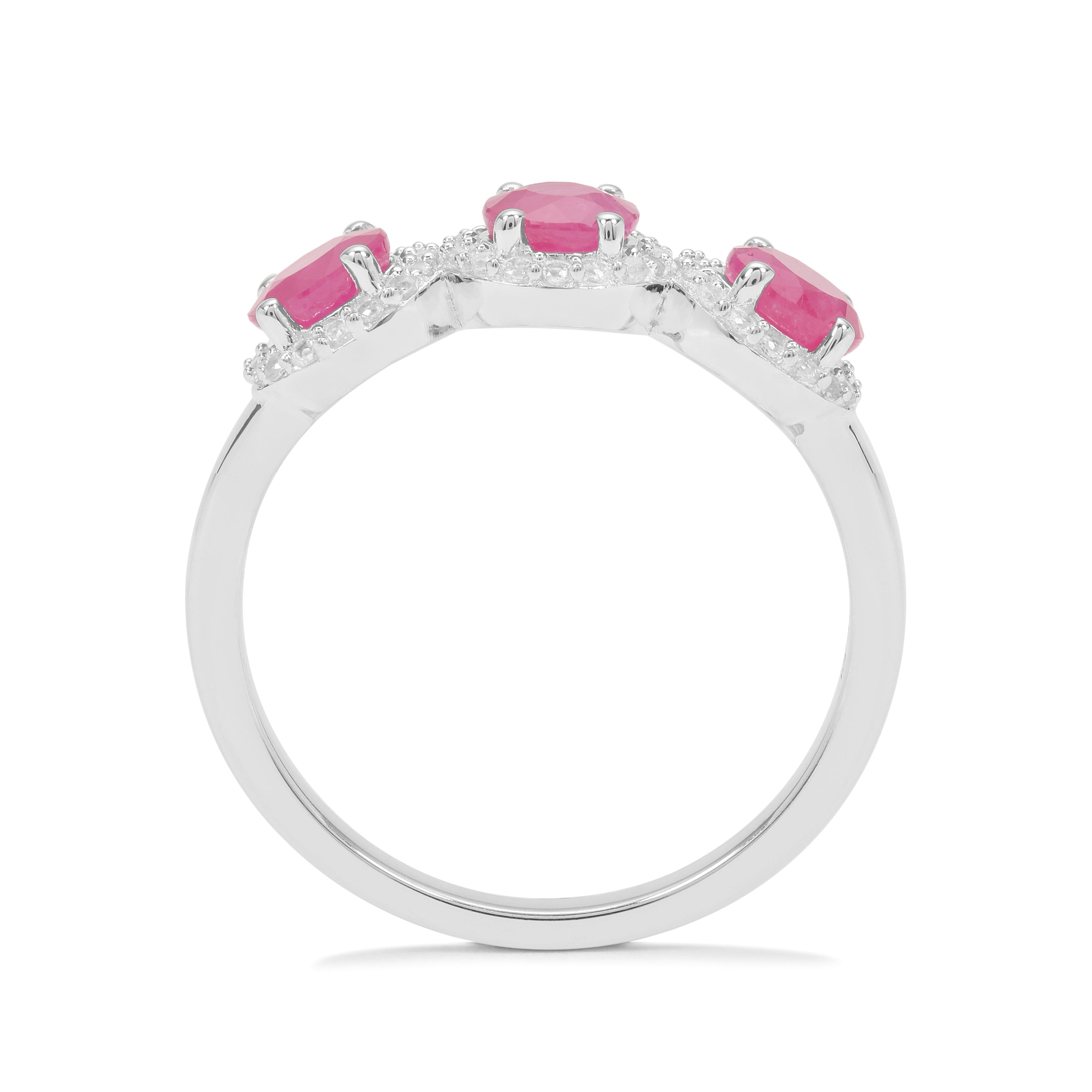 Kenyan Ruby Ring with White Zircon in Sterling Silver 1.70cts | Gemporia