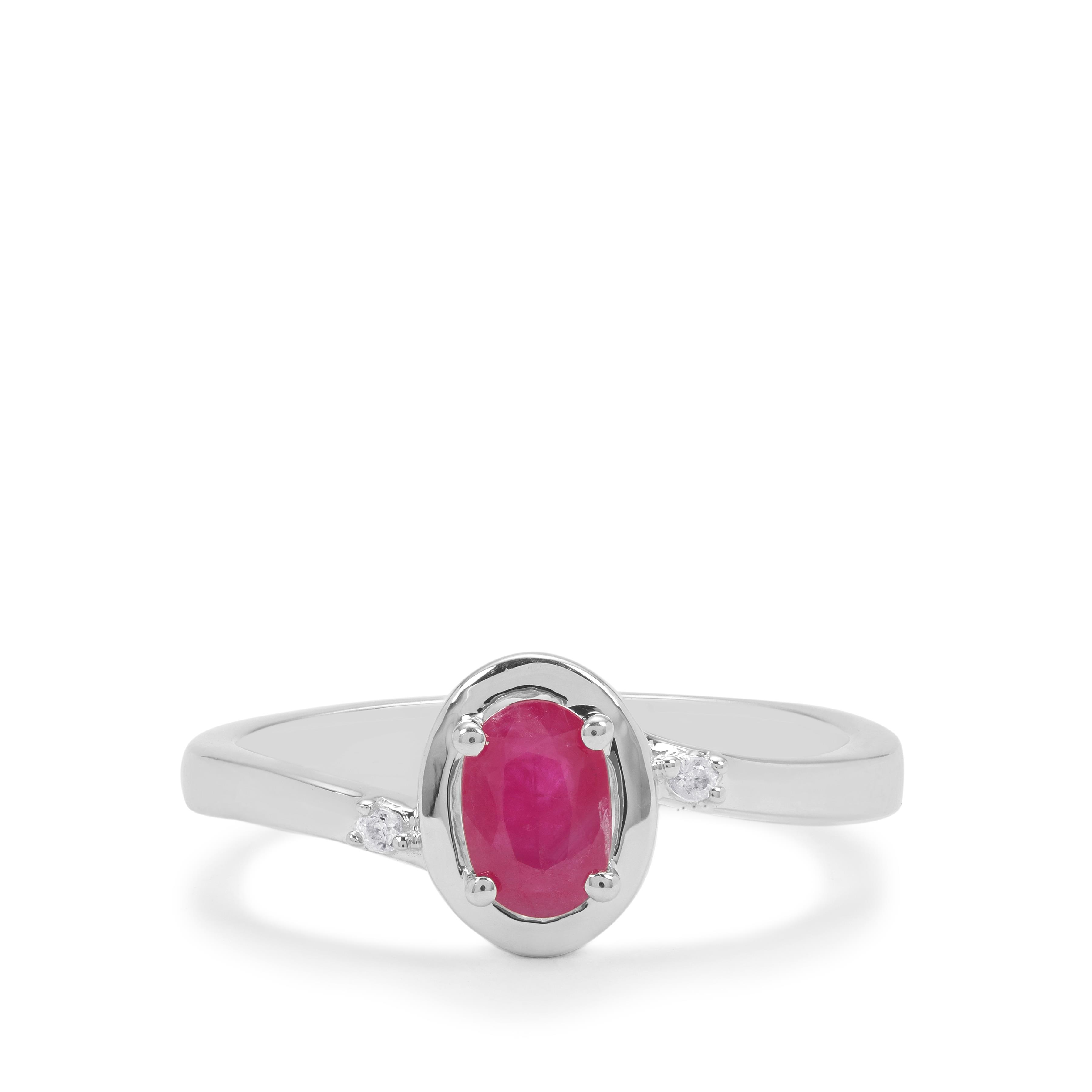 Kenyan Ruby Ring with White Zircon in Sterling Silver 0.70ct | Gemporia