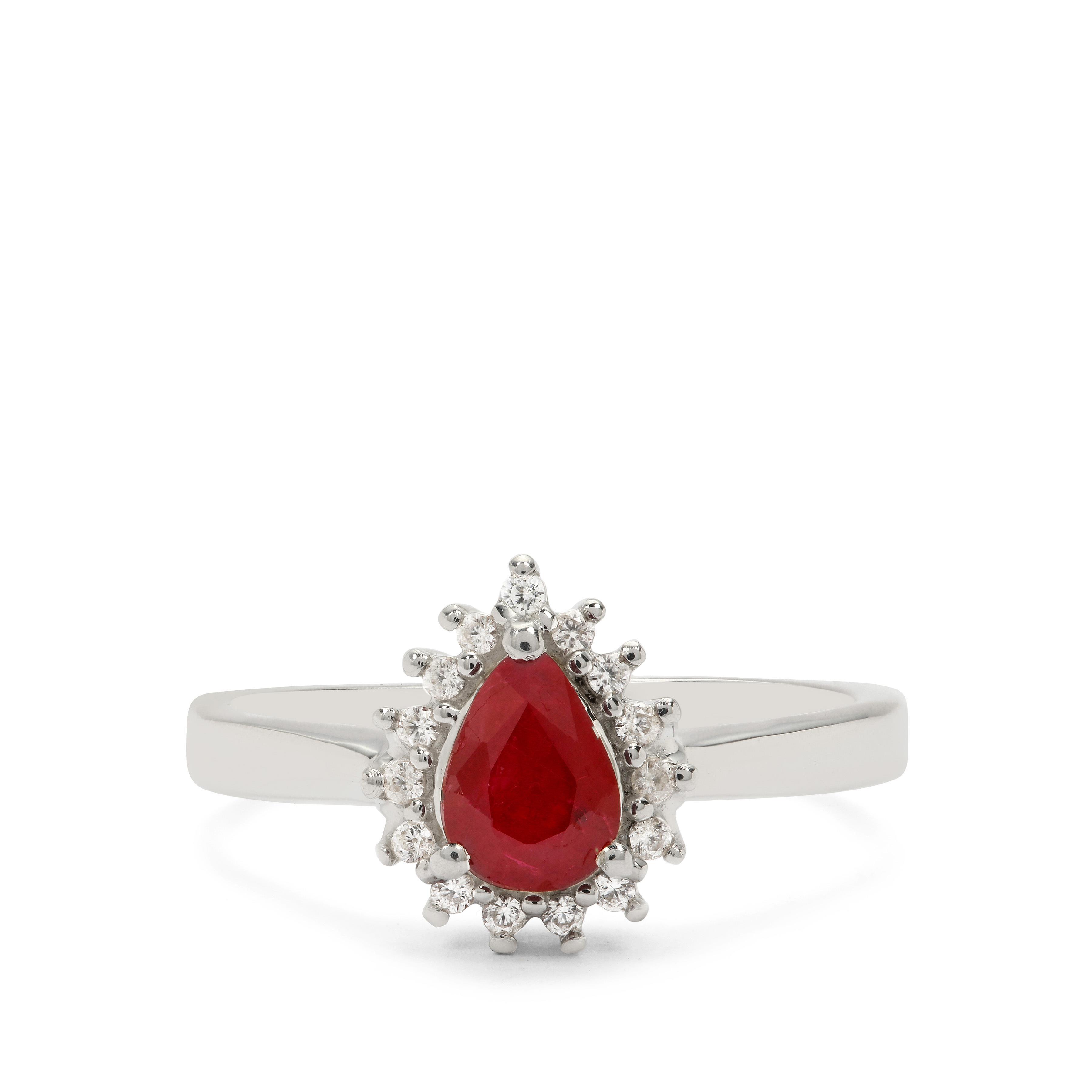 Tanzanian Ruby Ring with White Zircon in Sterling Silver 0.90cts | Gemporia