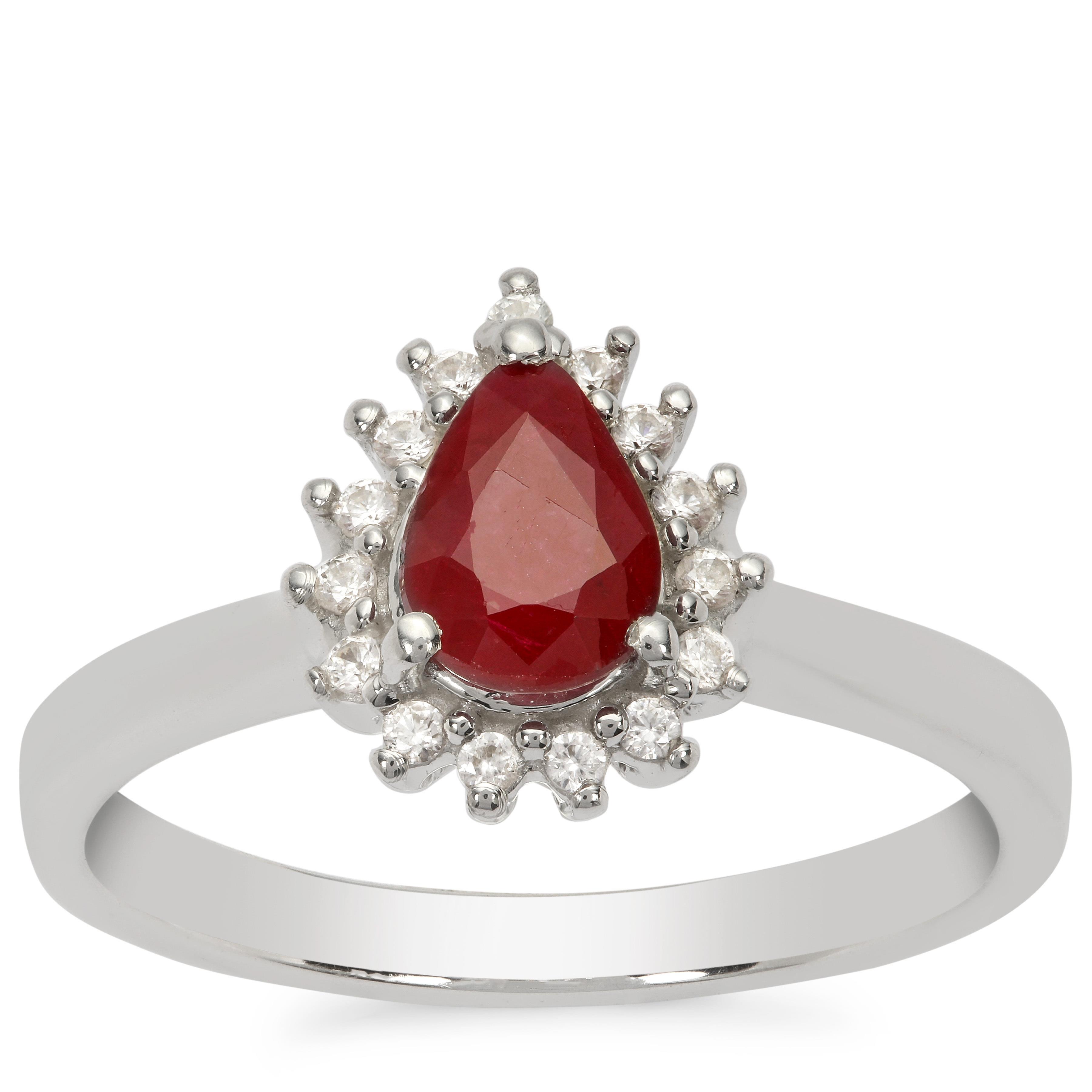 Tanzanian Ruby Ring with White Zircon in Sterling Silver 0.90cts | Gemporia