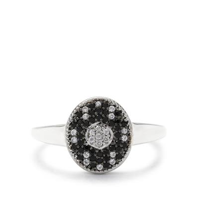 Black Spinel White Zircon Sterling Silver Ring ATGW 0.28ct