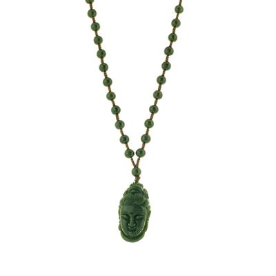 272.50cts Spinach Green Hetian Jade Buddha Necklace Gemporia