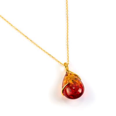 Baltic Ombre Sunset Red Amber Necklace in Gold Plated Sterling Silver ...