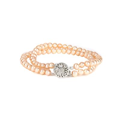 Peach Freshwater Cultured Pearl Two Strand Bracelet in Sterling Silver ...