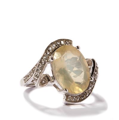 Yellow Labradorite & White Topaz Sterling Silver Ring ATGW 5.45cts ...