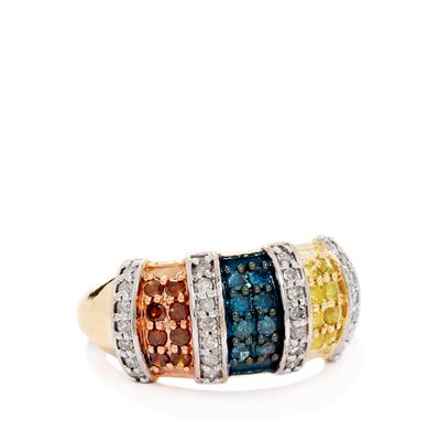 1/2ct Blue, Yellow, Red & White Diamond 9K Gold Ring | Gemporia