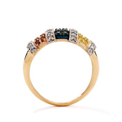 1/2ct Blue, Yellow, Red & White Diamond 9K Gold Ring | Gemporia