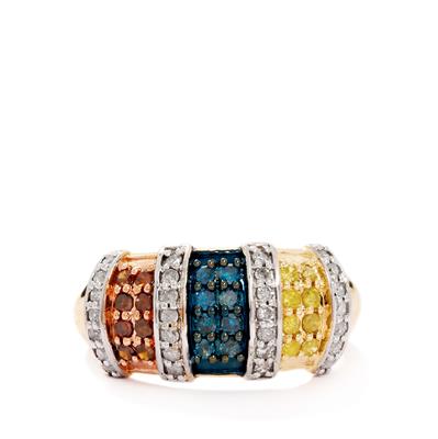 1/2ct Blue, Yellow, Red & White Diamond 9K Gold Ring | Gemporia