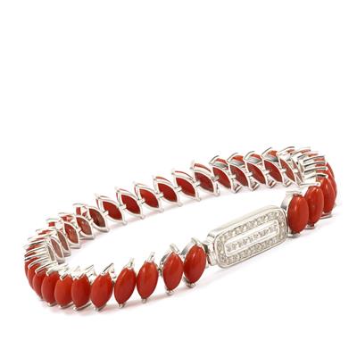 Red Coral Bracelet with White Zircon in Sterling Silver 21.70cts | Gemporia