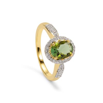 Verdelite Ring with White Zircon in 9K Gold 1.55cts | Gemporia